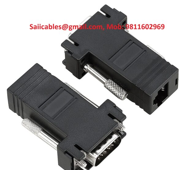 2x Black Network Adapter VGA Extender Male to To LAN CAT5 CAT5e CAT6 ...