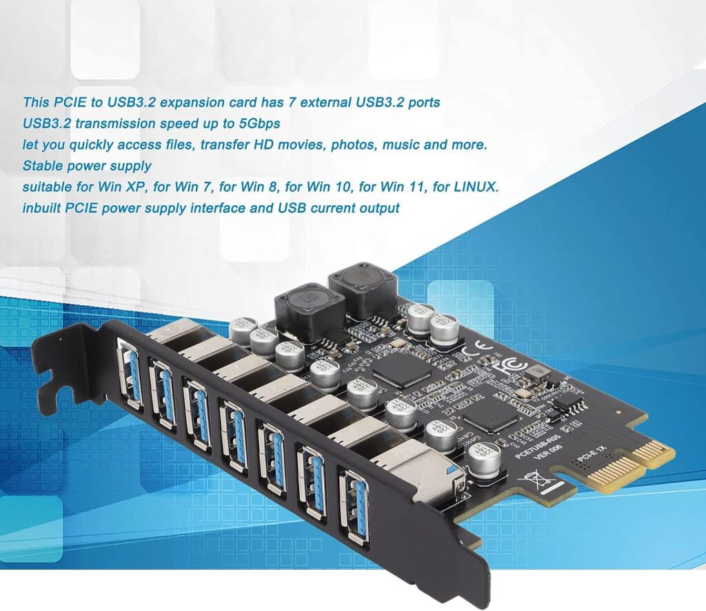 PCIE Expansion Card 7 Port USB 3.2 GEN1, 5Gbps High Speed Transmission ...