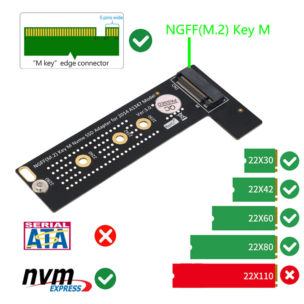 M.2 NGFF NVME M-Key SSD Adapter for Mac Mini 2014 A1347 Model PCI ...