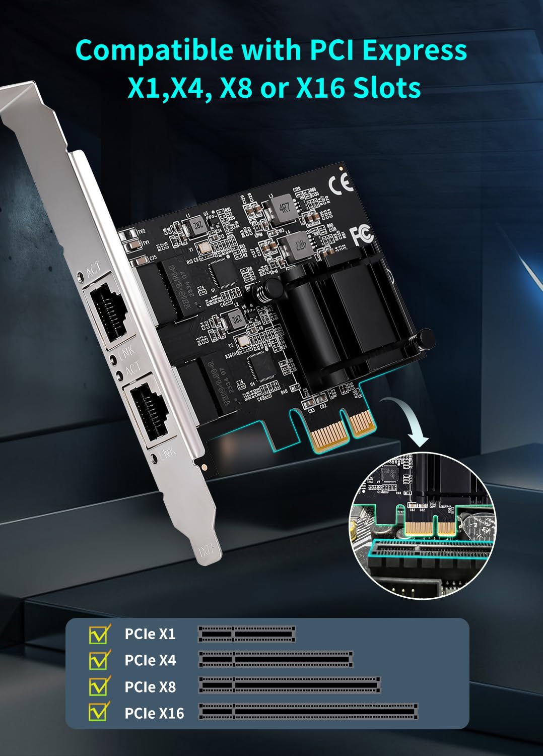 2 Port 2.5Gb PCIe Network Card, Dual LAN Port 2.5 Gigabit Ethernet ...