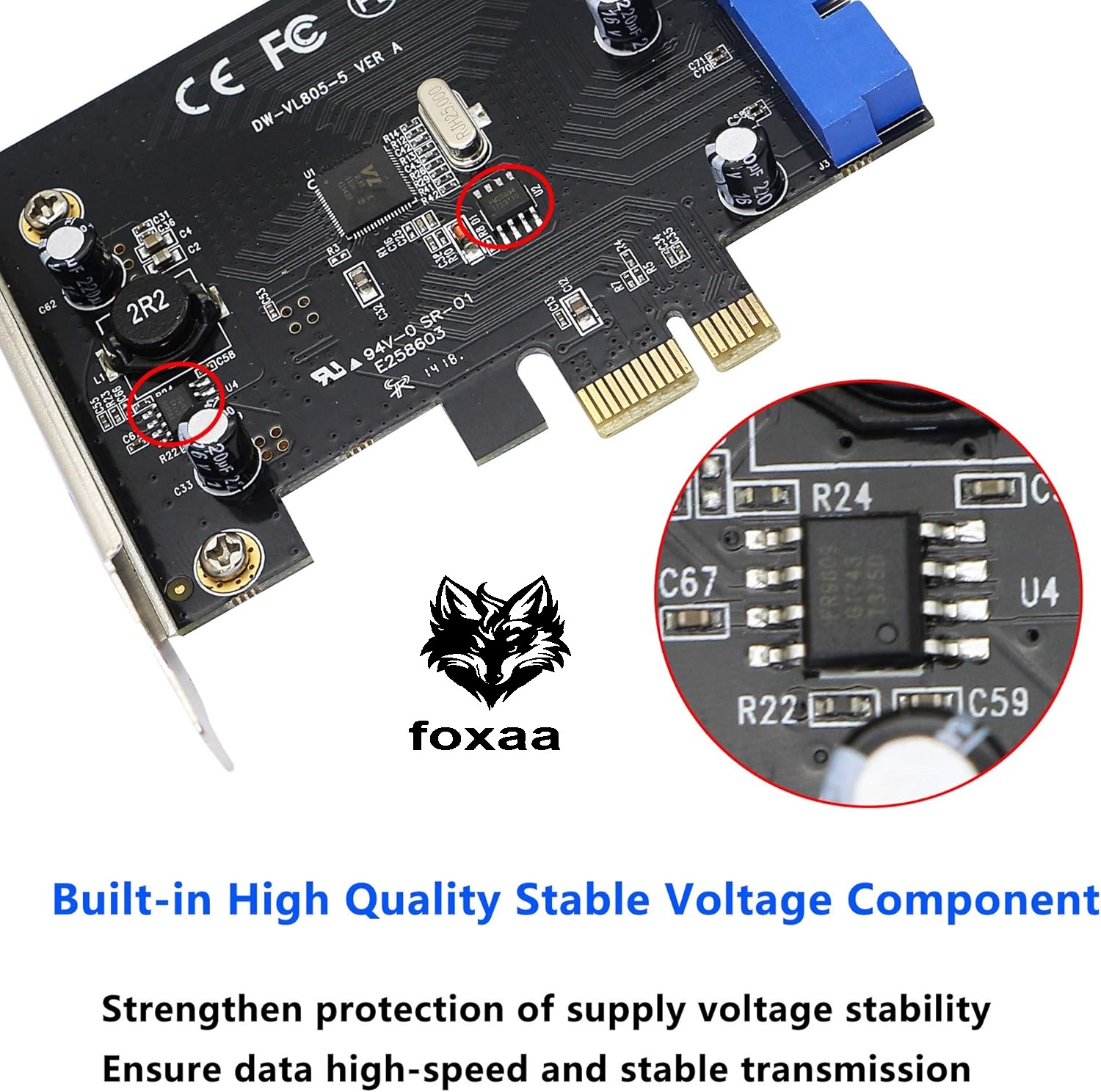 foxaa PCI Express to Dual USB 3.0 19 Pin to 20 Pin Male Internal Ports ...